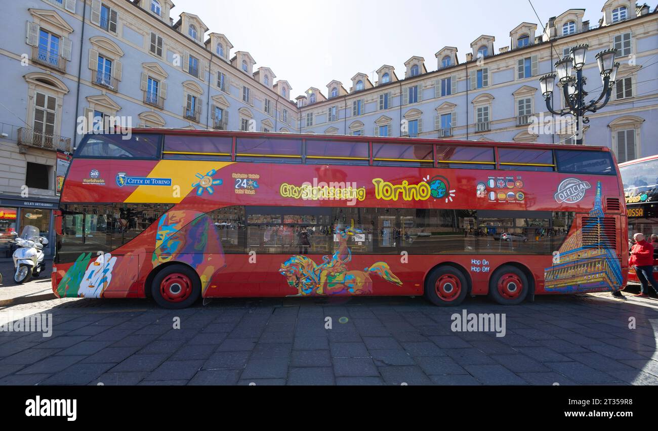 TORINO (TURIN), ITALY, MARCH 25, 2023 - Citysightseeing Bus Torino, the ...