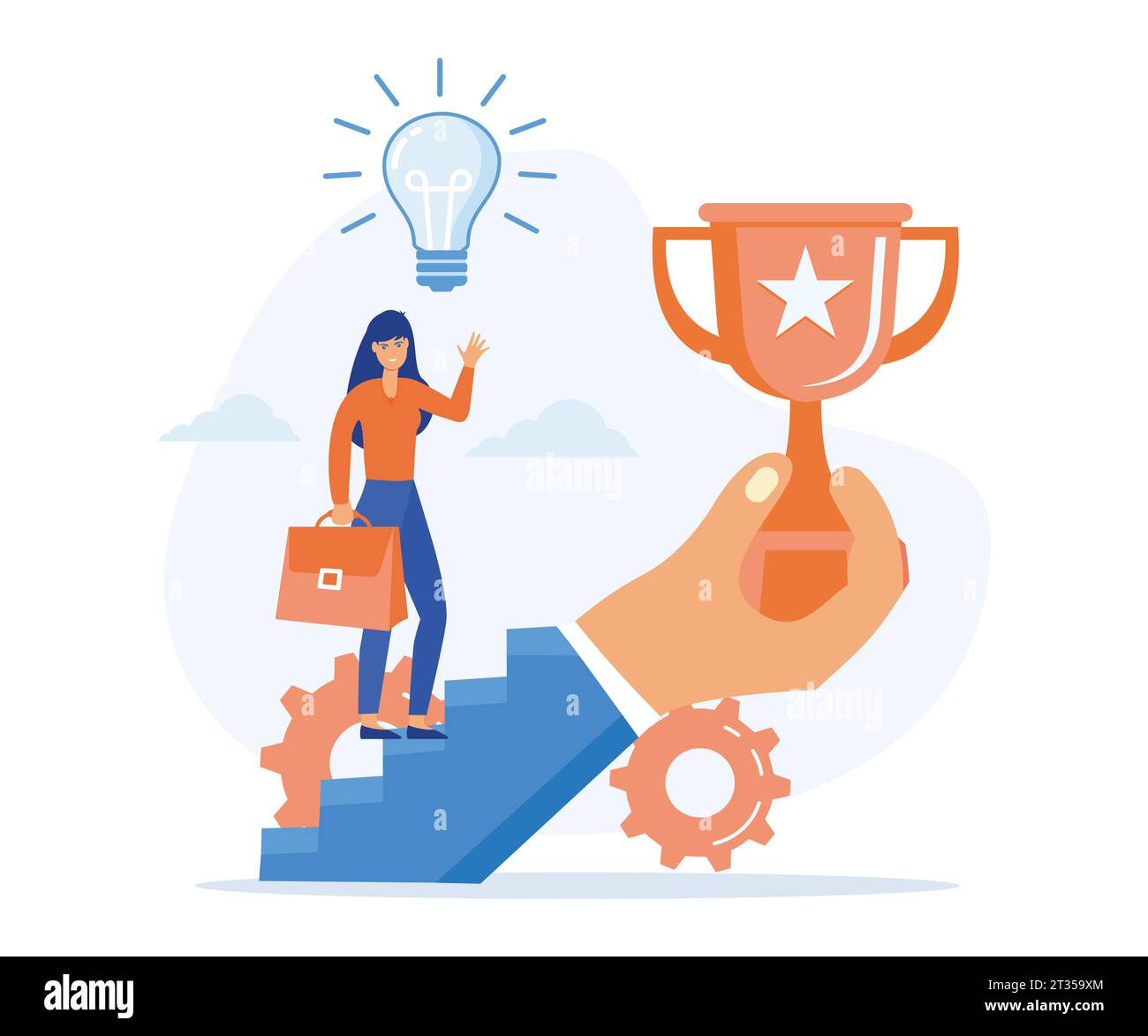 success motivation concept, a businesswoman going up the stairs with a ...