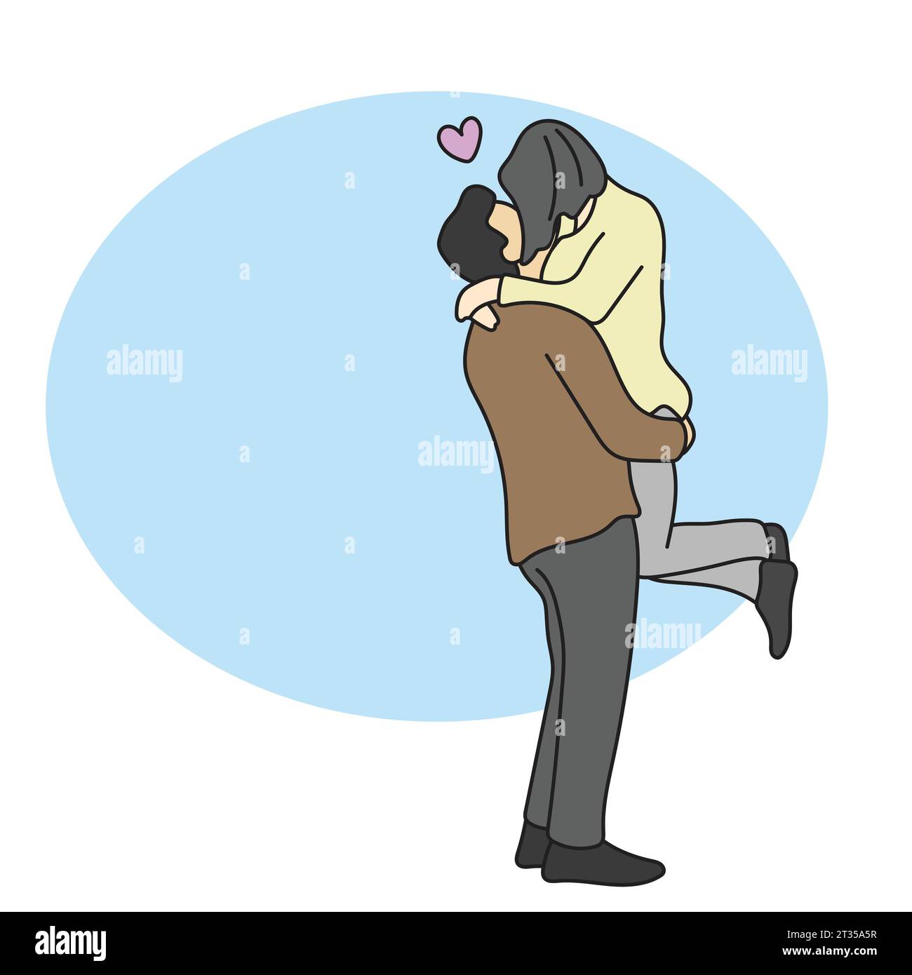 full length of two people kissing illustration vector hand drawn isolated on white background ...