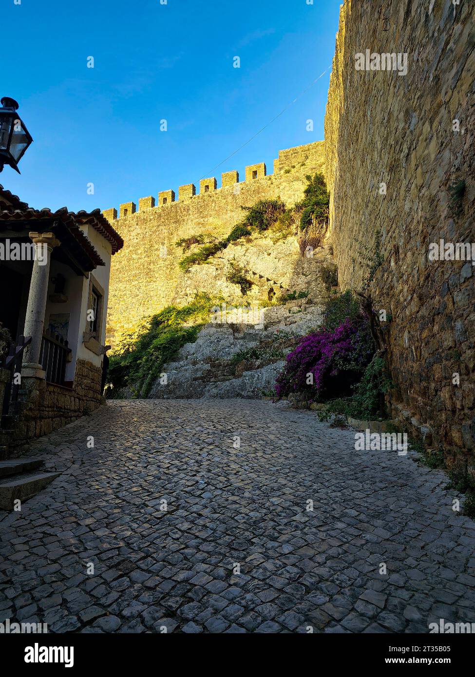 An ancient stone pathway is seen winding up a hill towards a grand ...