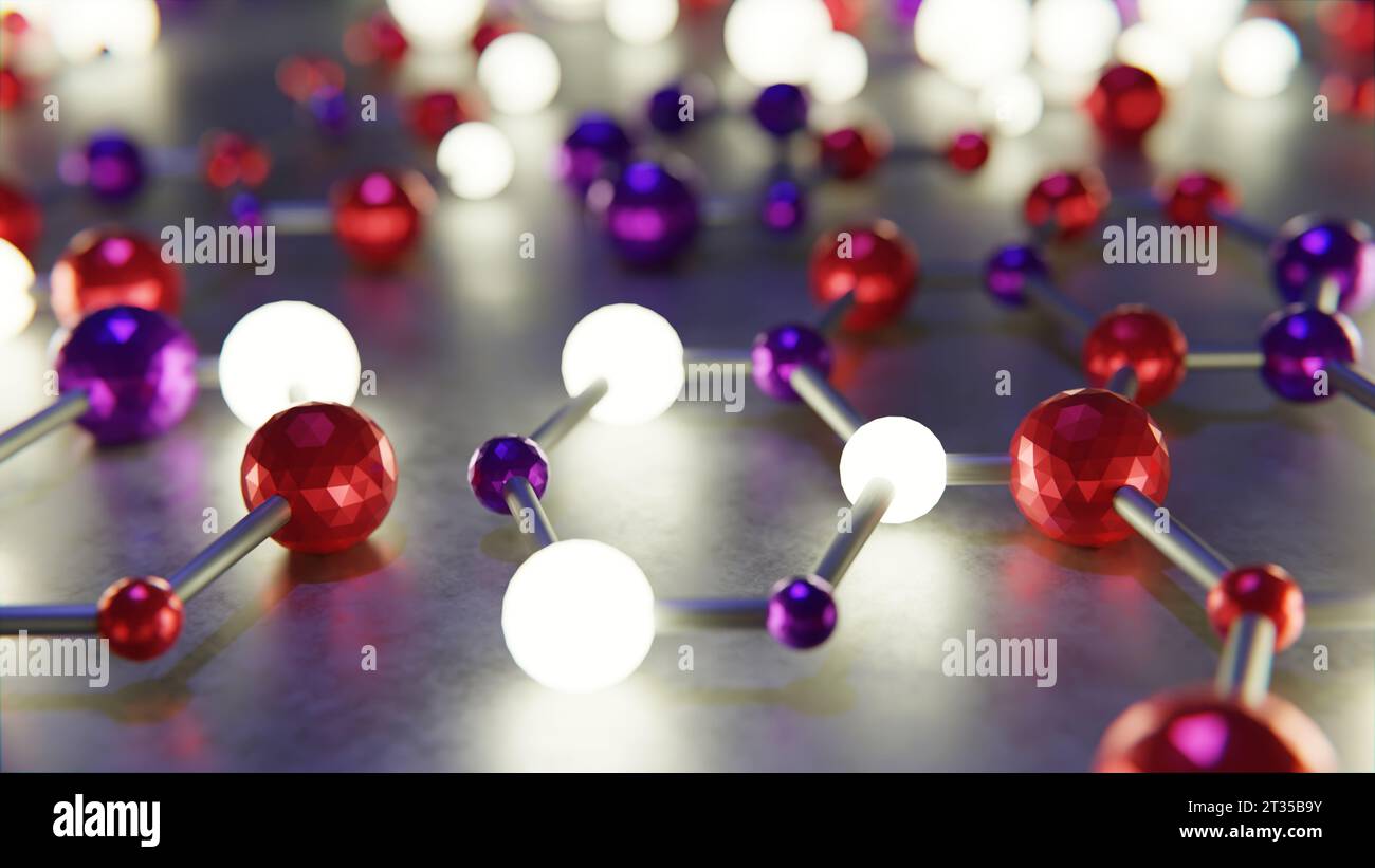 3d rendering abstract background connected glowing balls. Atomic ...