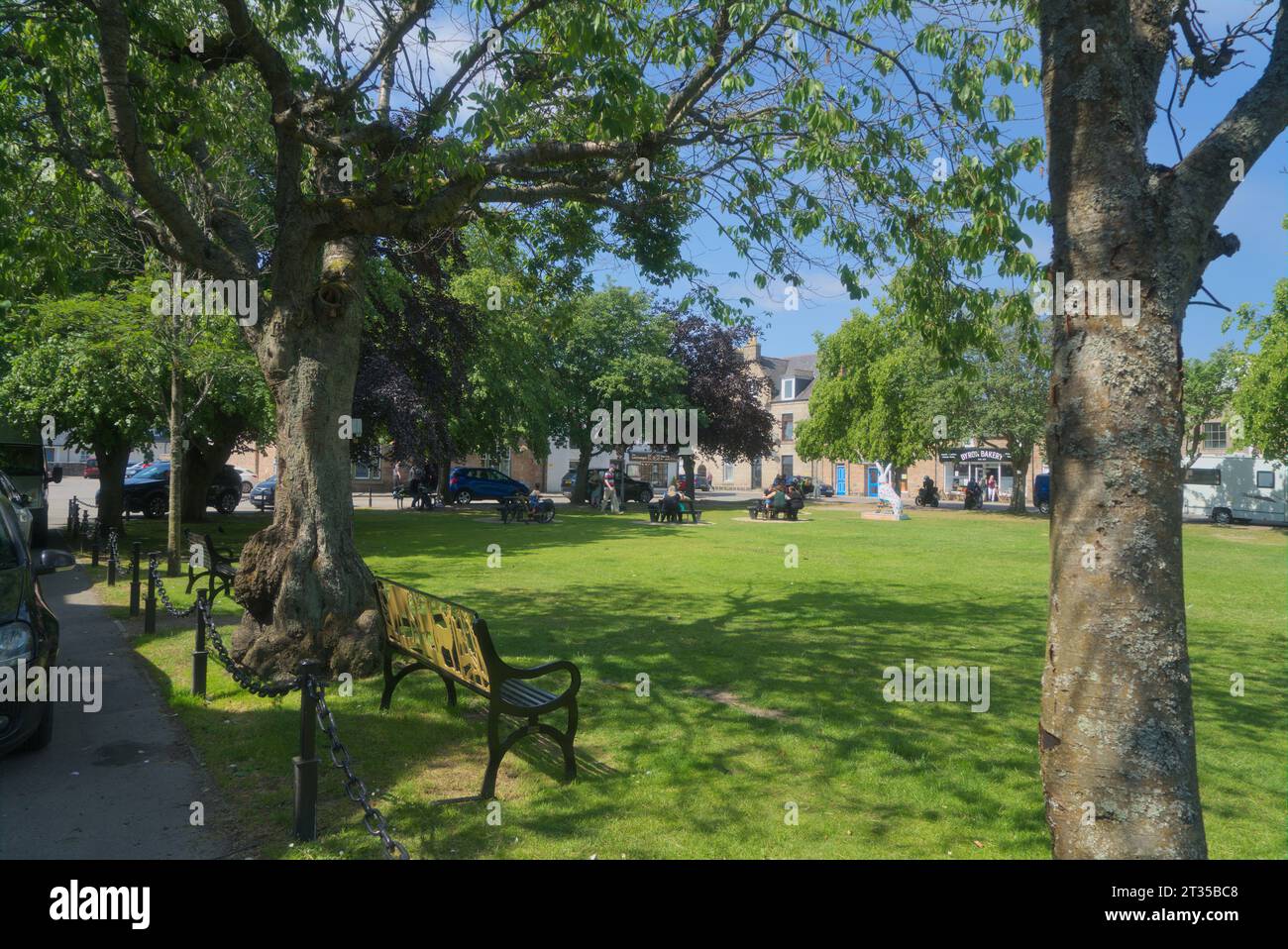 Ballater village Royal Deeside, Looking north across Golf Road gardens ...