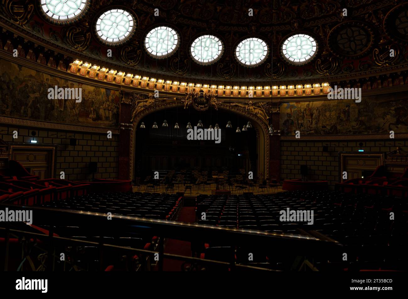 Serene scene: an empty music hall and stage inside the romanian ...