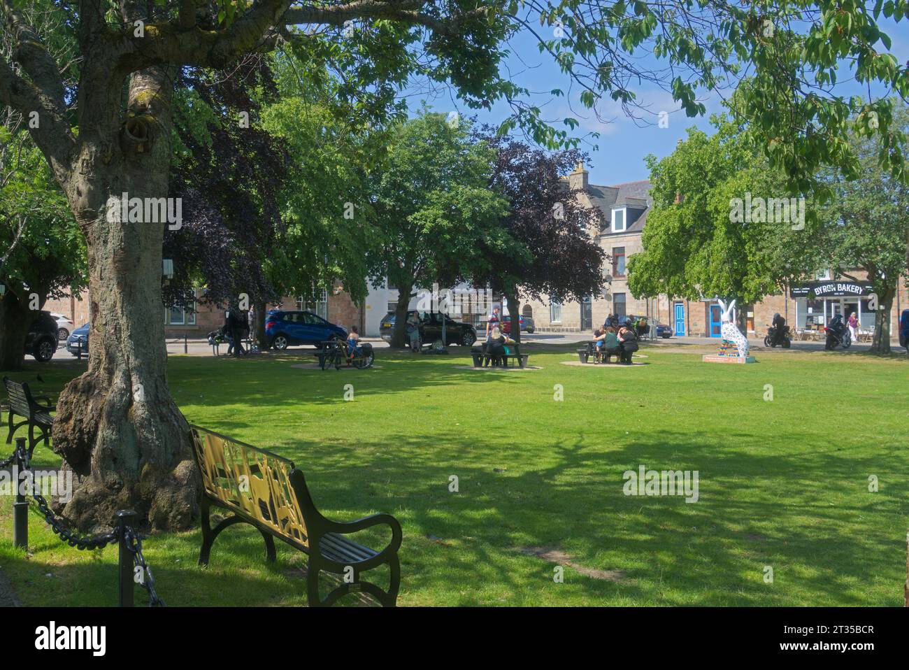 Ballater village Royal Deeside, Looking north across Golf Road gardens ...