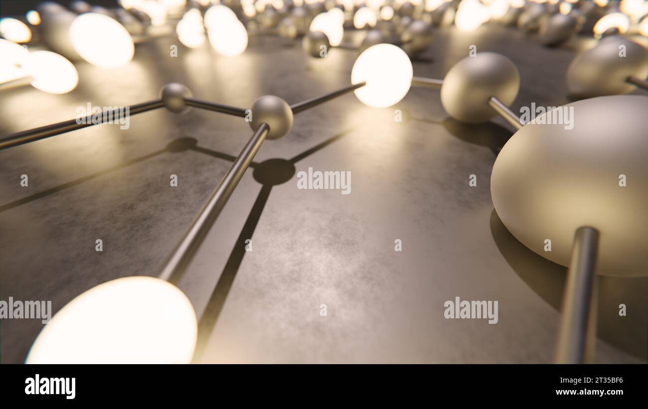 3d Rendering Abstract Background Connected Glowing Balls Atomic