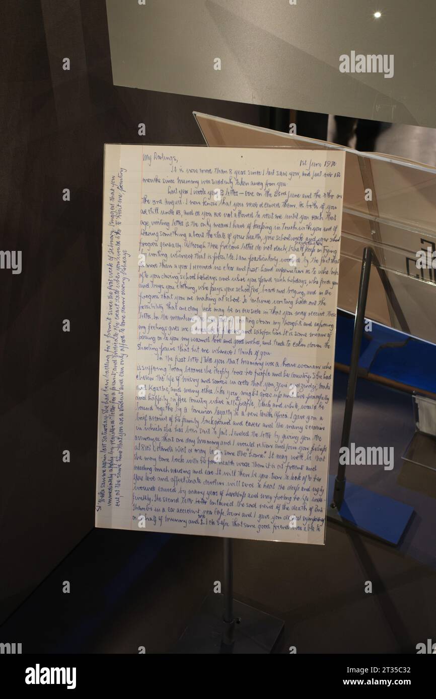 A letter written in 1969 by Nelson Mandela, to his daughter, on display ...