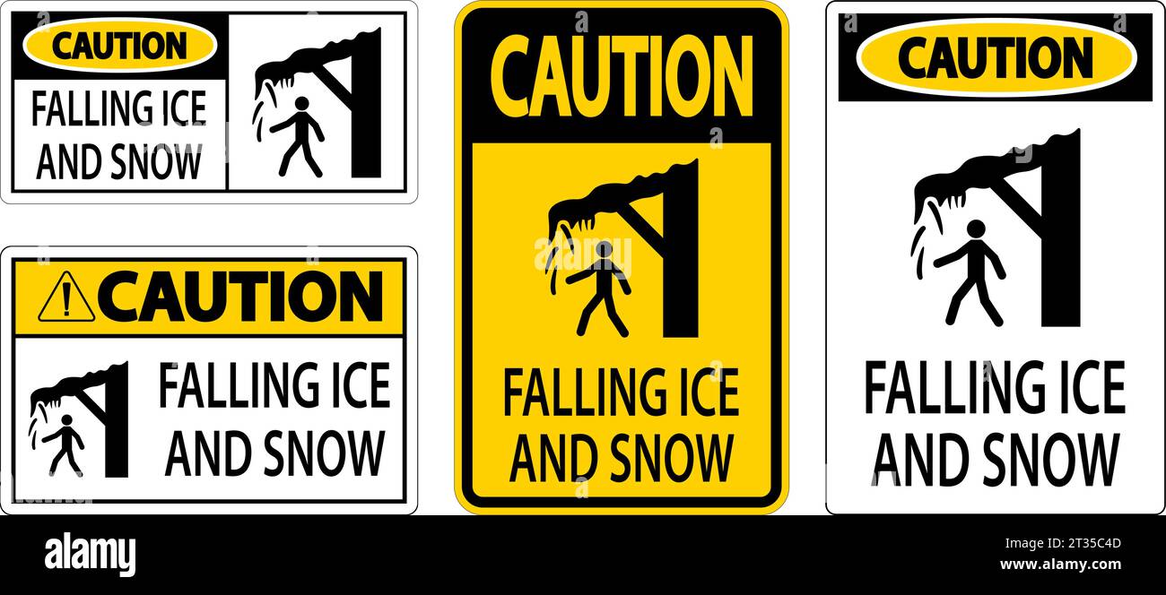 Ice and Snow Warning Sign Caution - Falling Ice And Snow Sign Stock ...