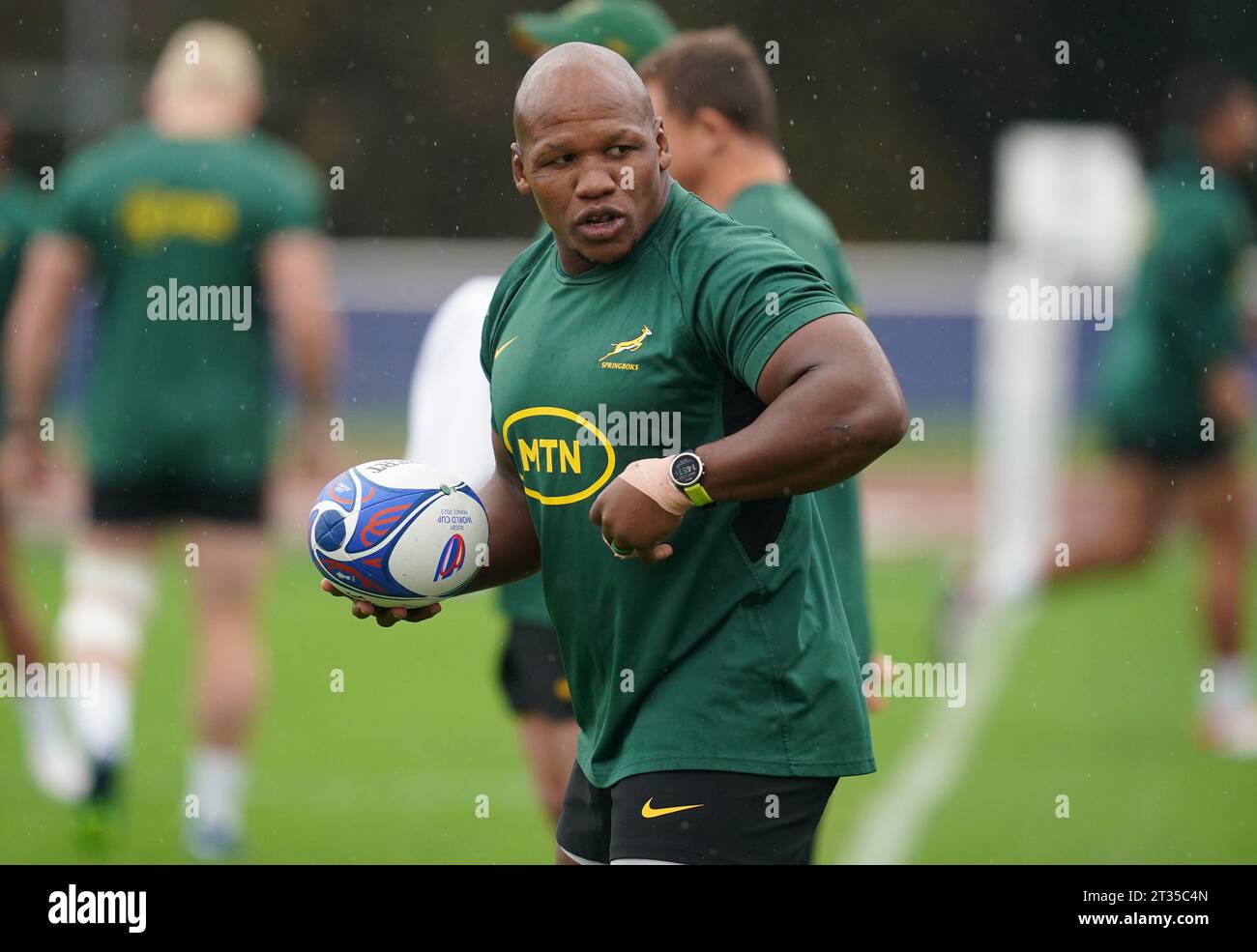 South Africa's Bongi Mbonambi during a training session at Stade des ...
