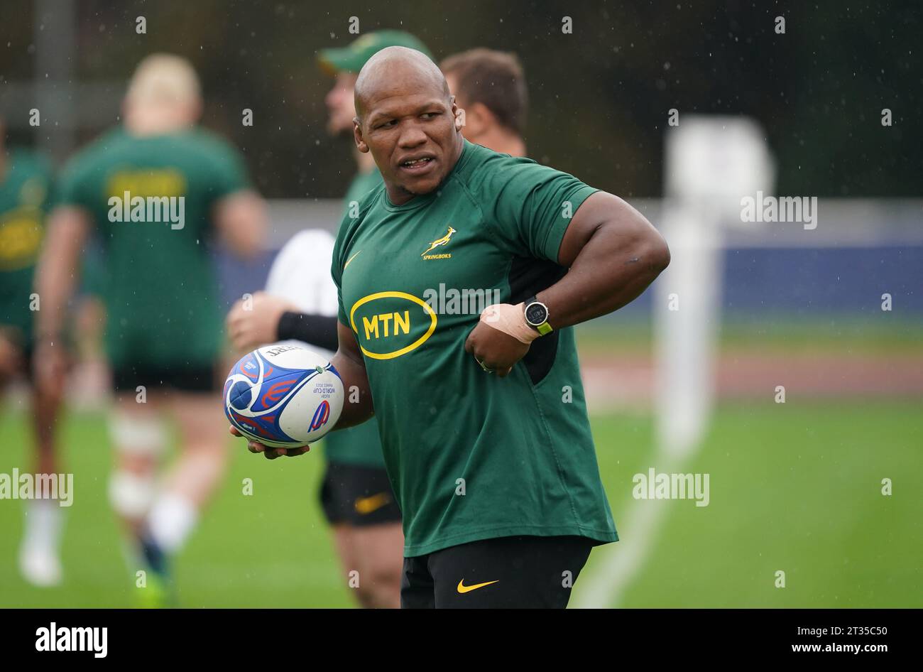 South Africa's Bongi Mbonambi during a training session at Stade des ...