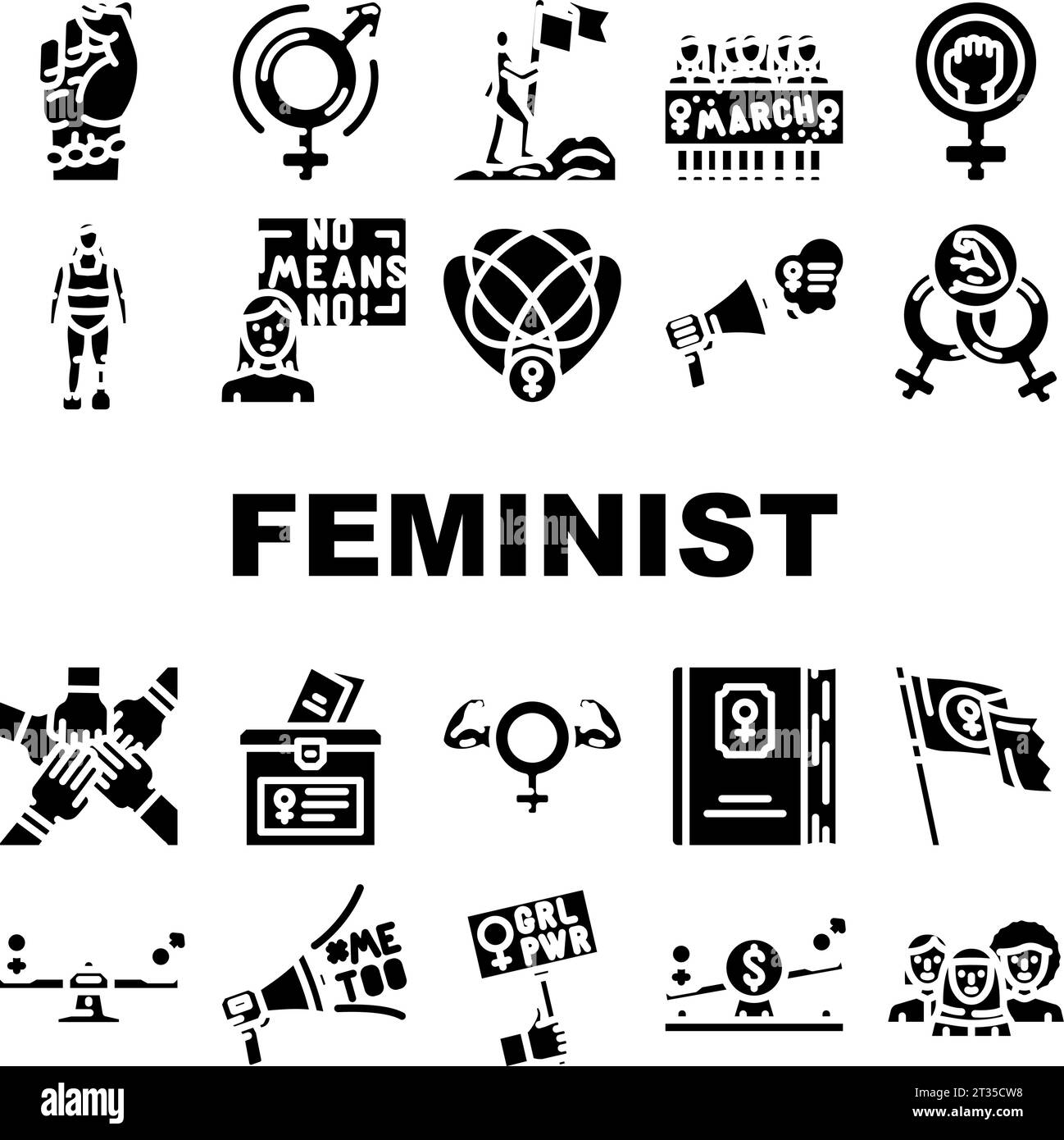 Feminist Female Women Icons Set Vector Stock Vector Image And Art Alamy