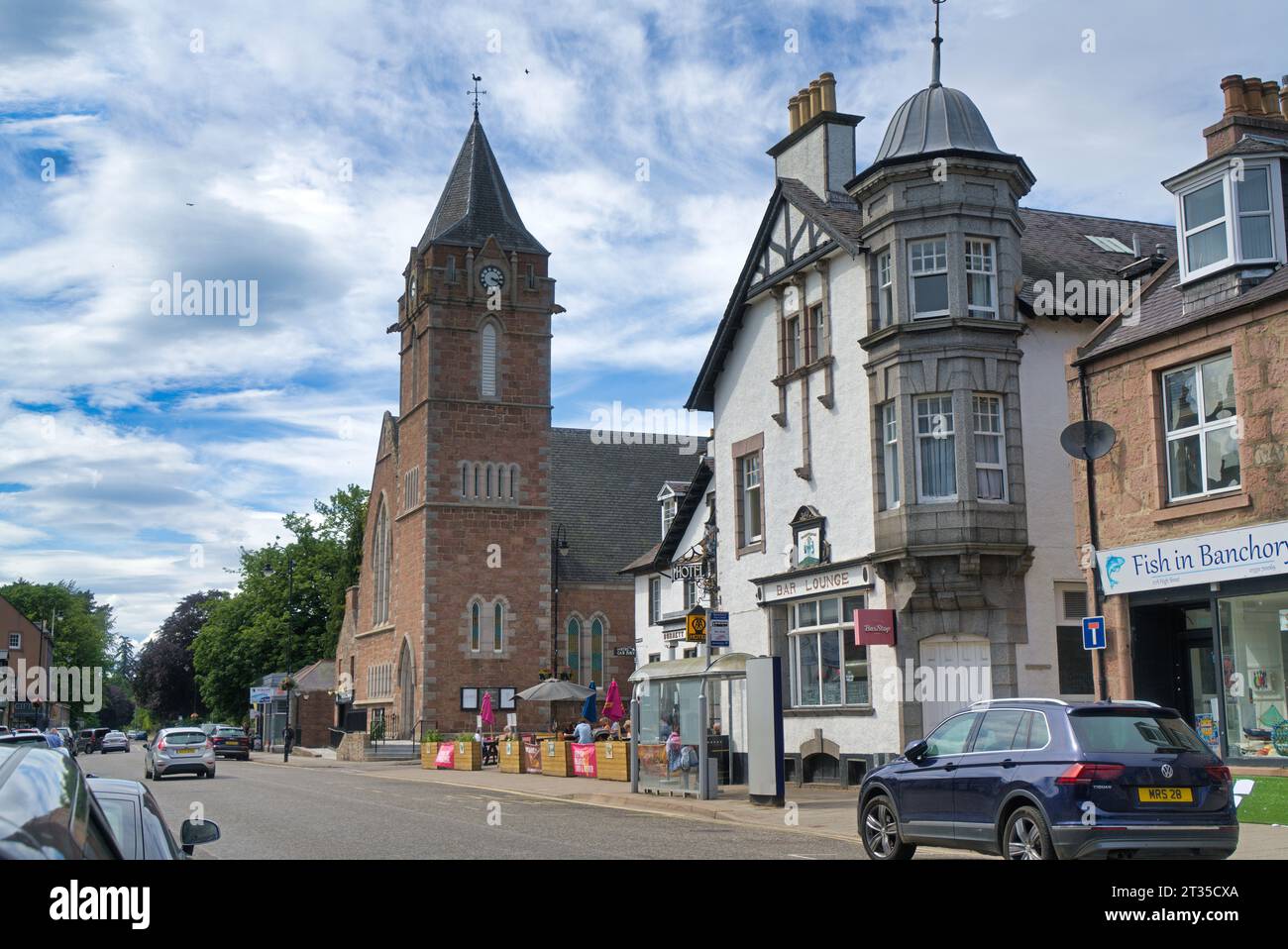 Banchory, Royal Deeside. looking west along A93 in town centre ...