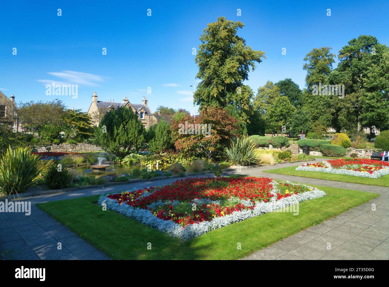 Forres, Grant Park gardens at the eastern end of the High Street and ...