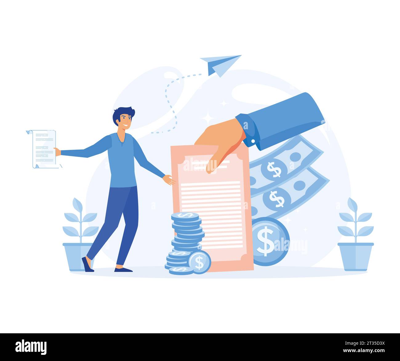 Loan approval. Satisfied businessman hold good financial notice. flat ...