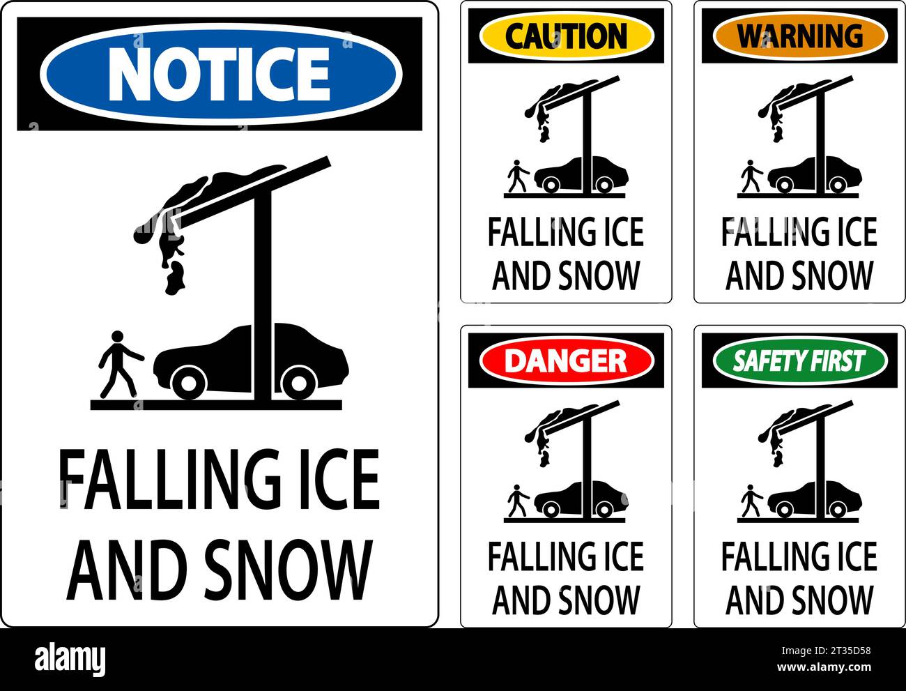 Ice and Snow Warning Sign Caution - Falling Ice And Snow Sign Stock ...