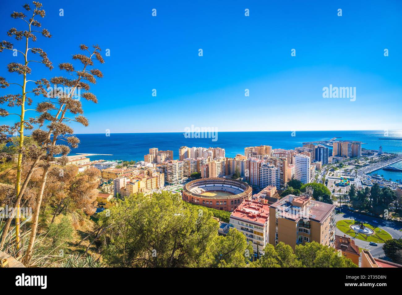 Malaga panoramic aerial view from the hill, Andalusia region of Spain ...