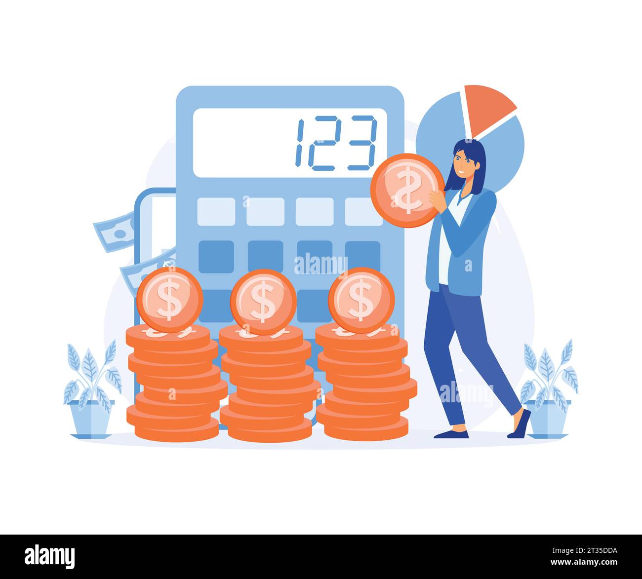 Calculation, bookkeeping investment money concept, woman with ...