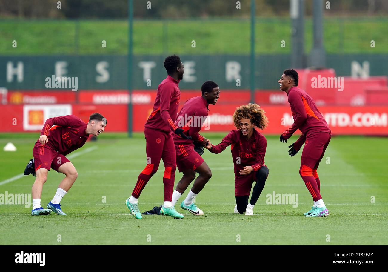 Manchester United's Kobbie Mainoo, Hannibal Mejbri and Marcus Rashford ...