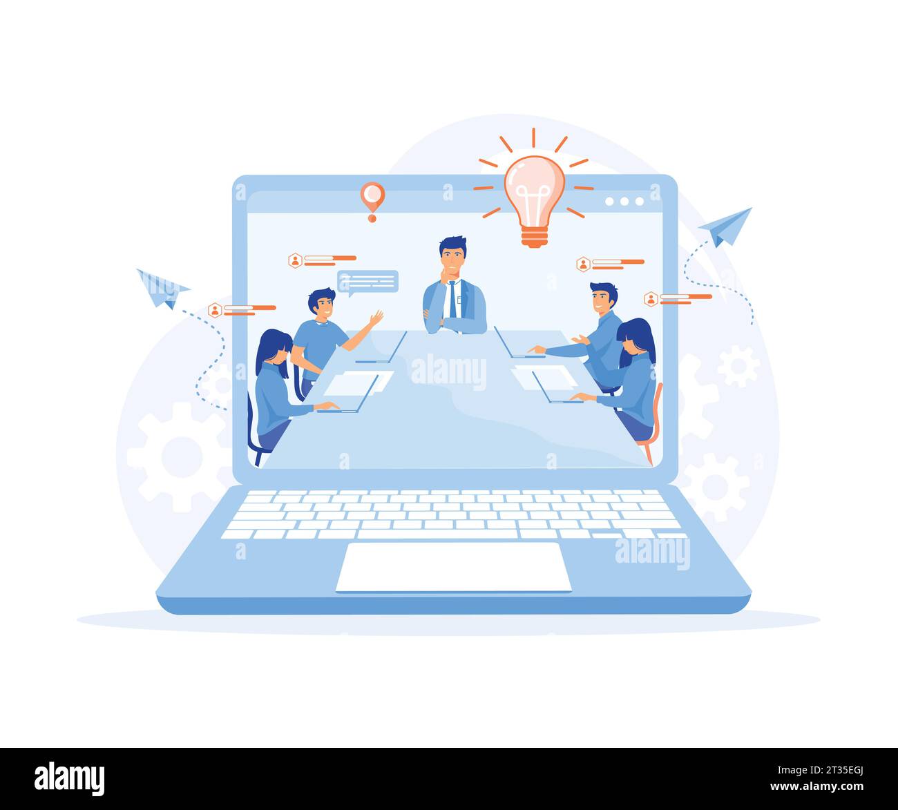 digital workspace, remote work. Corporate business team having a ...