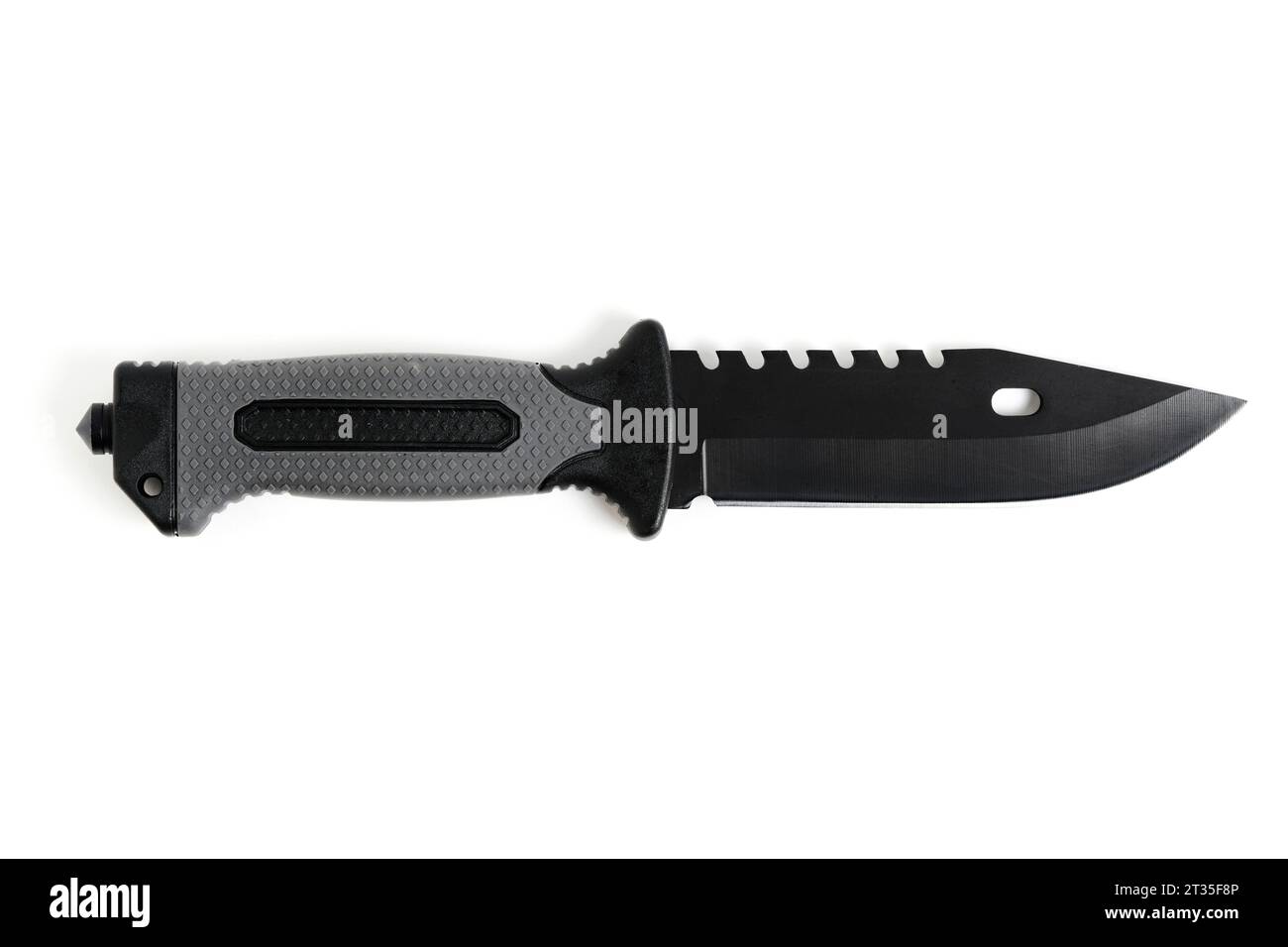 Tactical knife with serrated blade white background Stock Photo - Alamy