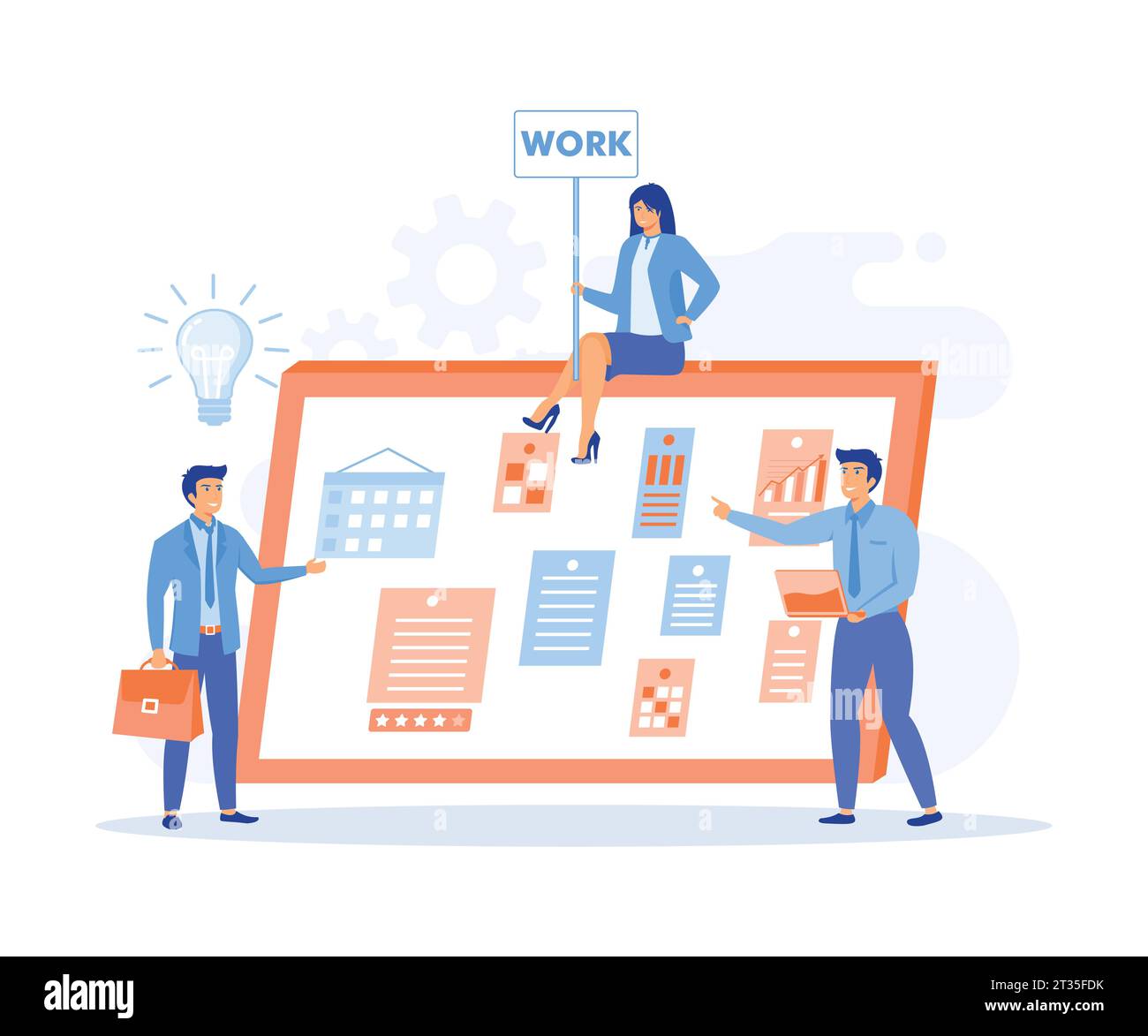Work flow organization. Office work and time management. teamwork communication process, agile ...