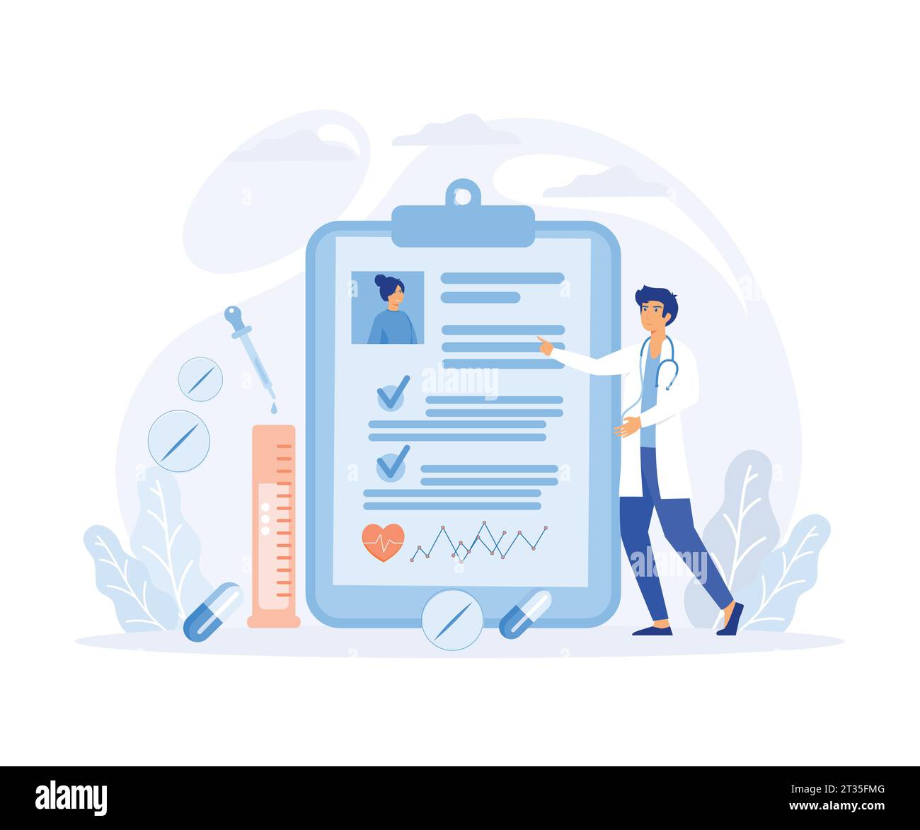 Health record concept, Tablet with patient's photo, history or profile ...