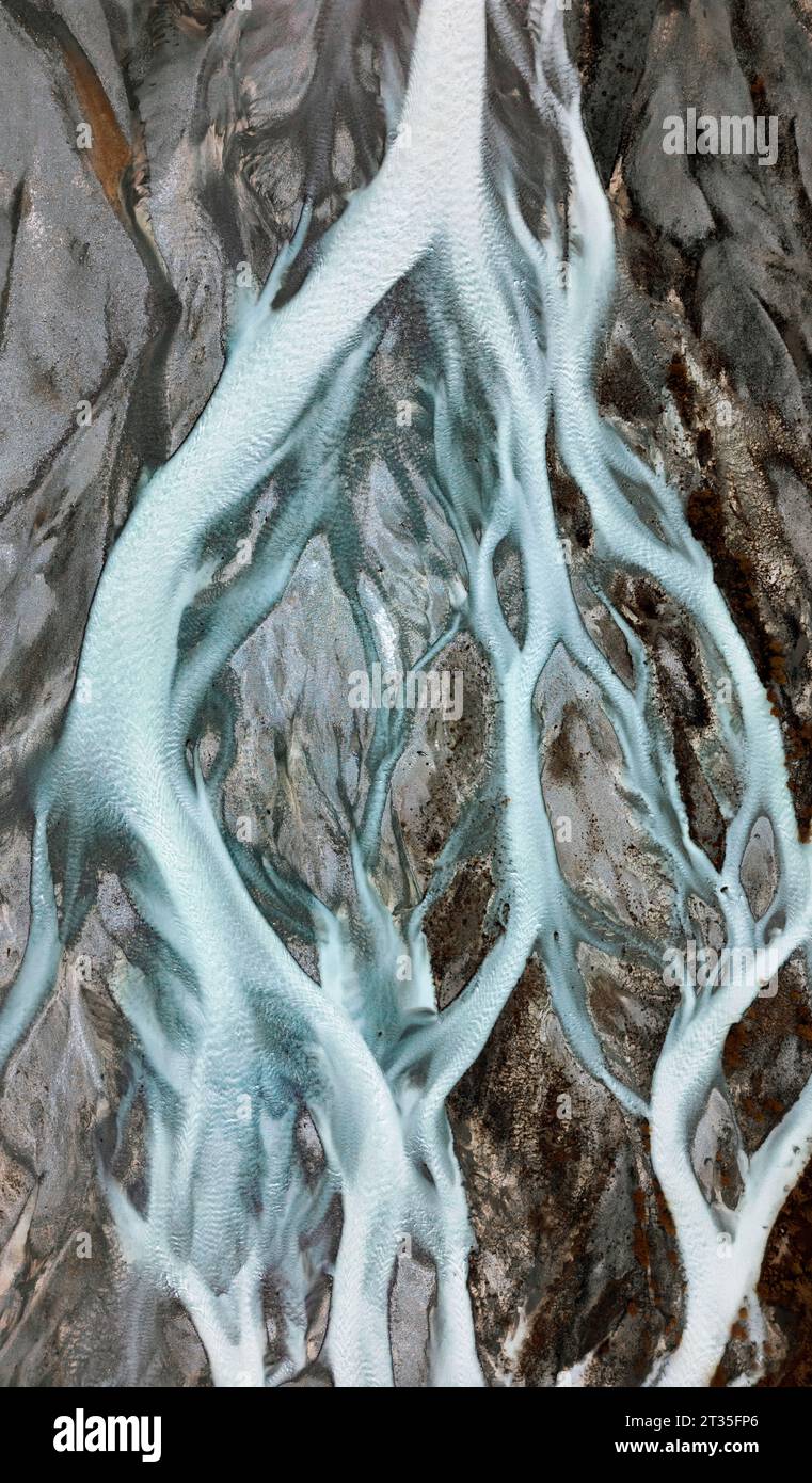Aerial view glacier river in Norway abstract nature drone scenery ...