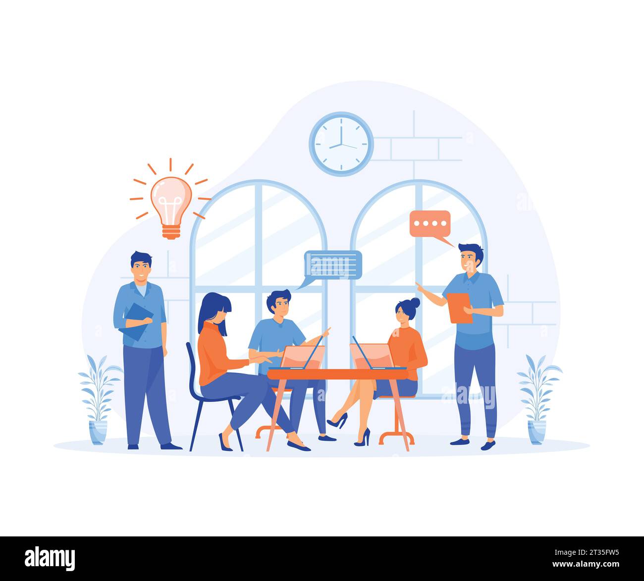Happy coworkers discuss project Stock Vector Images - Alamy