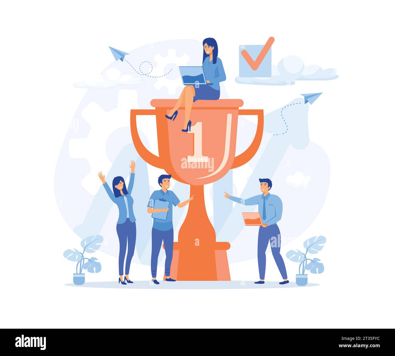 Success team concept, people celebrate success achievement, flat vector ...