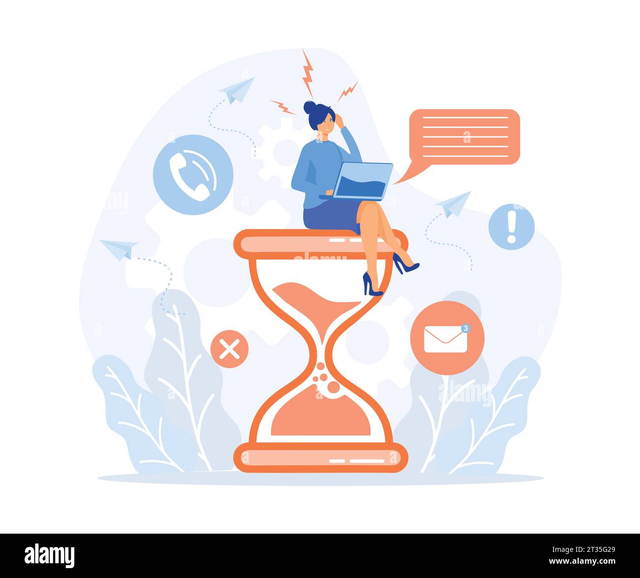 stress in the office, ired and exasperated business woman is sitting on ...