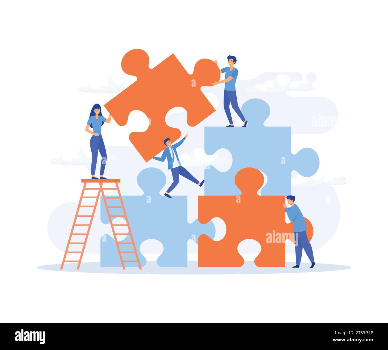 Business concept, people connecting puzzle elements. Symbol of teamwork ...