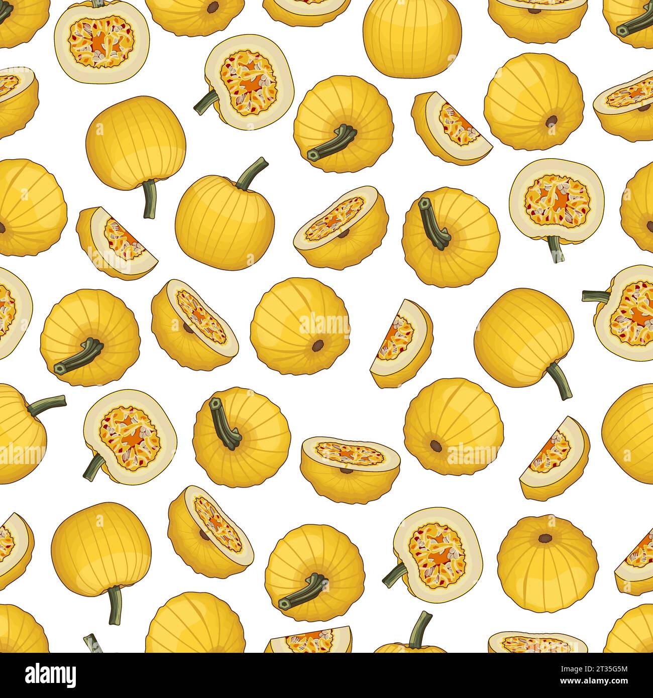 Seamless pattern with Mellow Yellow Pumpkin. Winter squash. Cucurbita ...