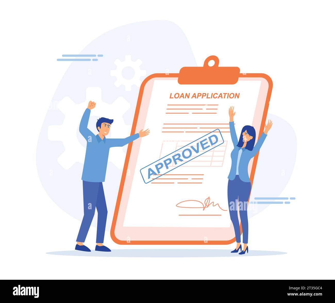 loan approval, application document with approved stamp in hand ...