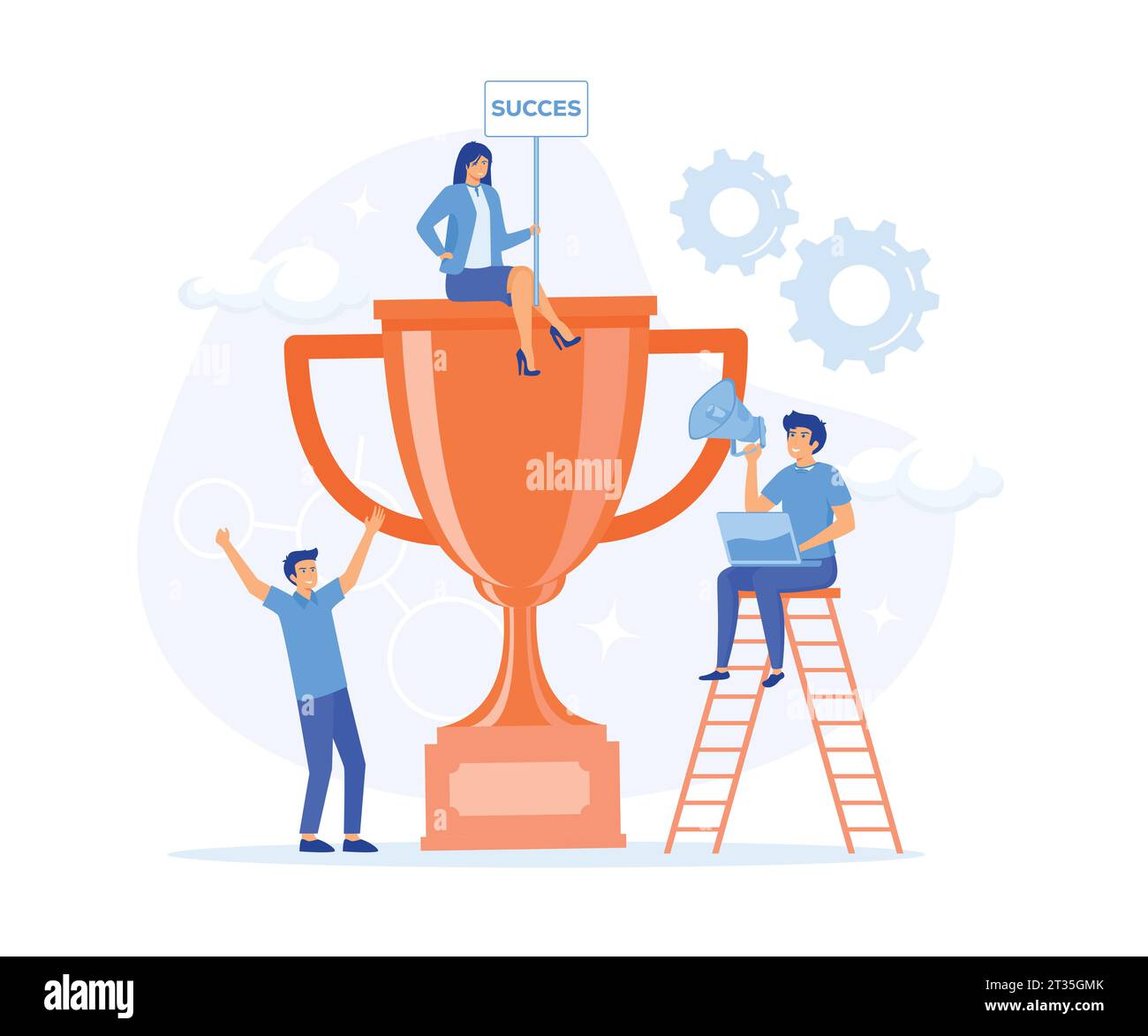 Success team concept, people celebrate success achievement, flat vector ...