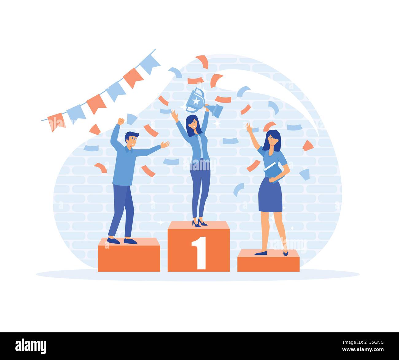 Employee recognition, People standing on the podium rank and jumps in ...