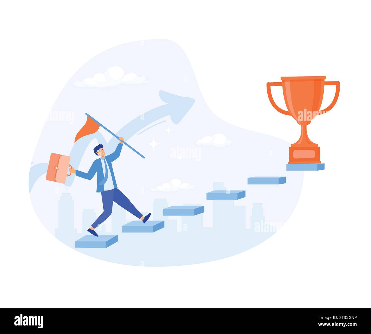 Inspiration for success, businessman going up the step with big golden ...