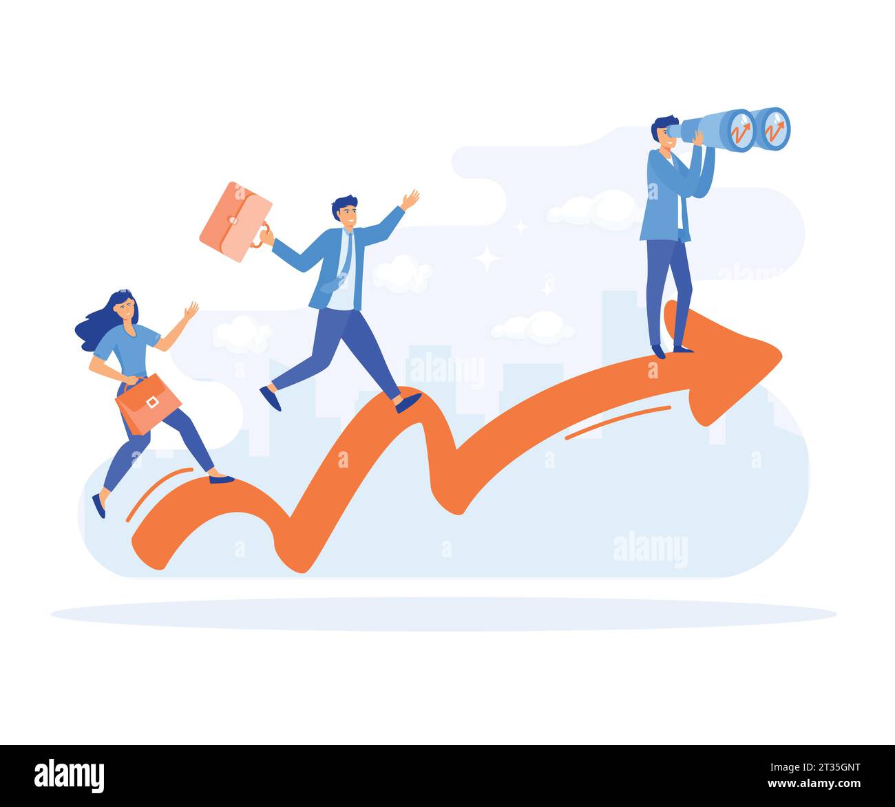 success of teamwork, cooperation and partnership, people stand on arrow ...