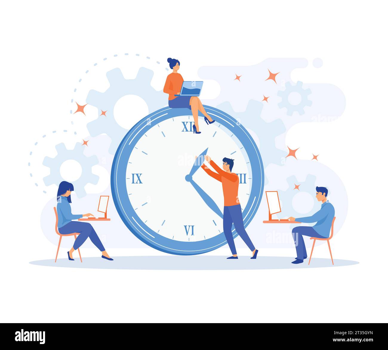 Time management, control. Businessman run along gear in form of clock ...