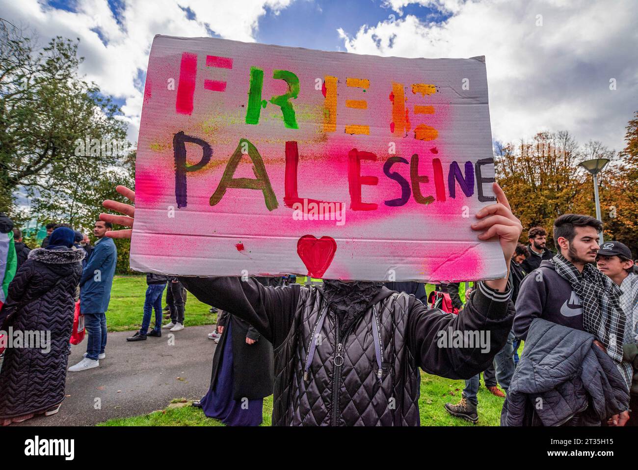 A protester holds a placard saying "Free Palestine" during a peaceful ...