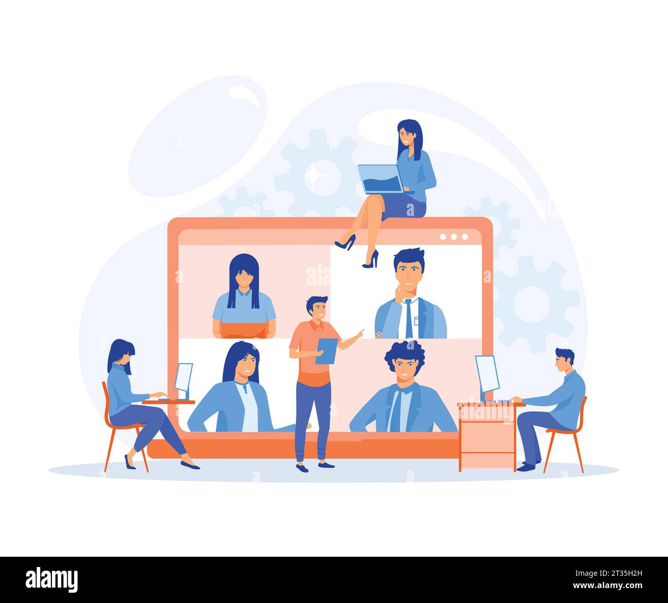 Online business conference, online joint meeting, team thinking and ...