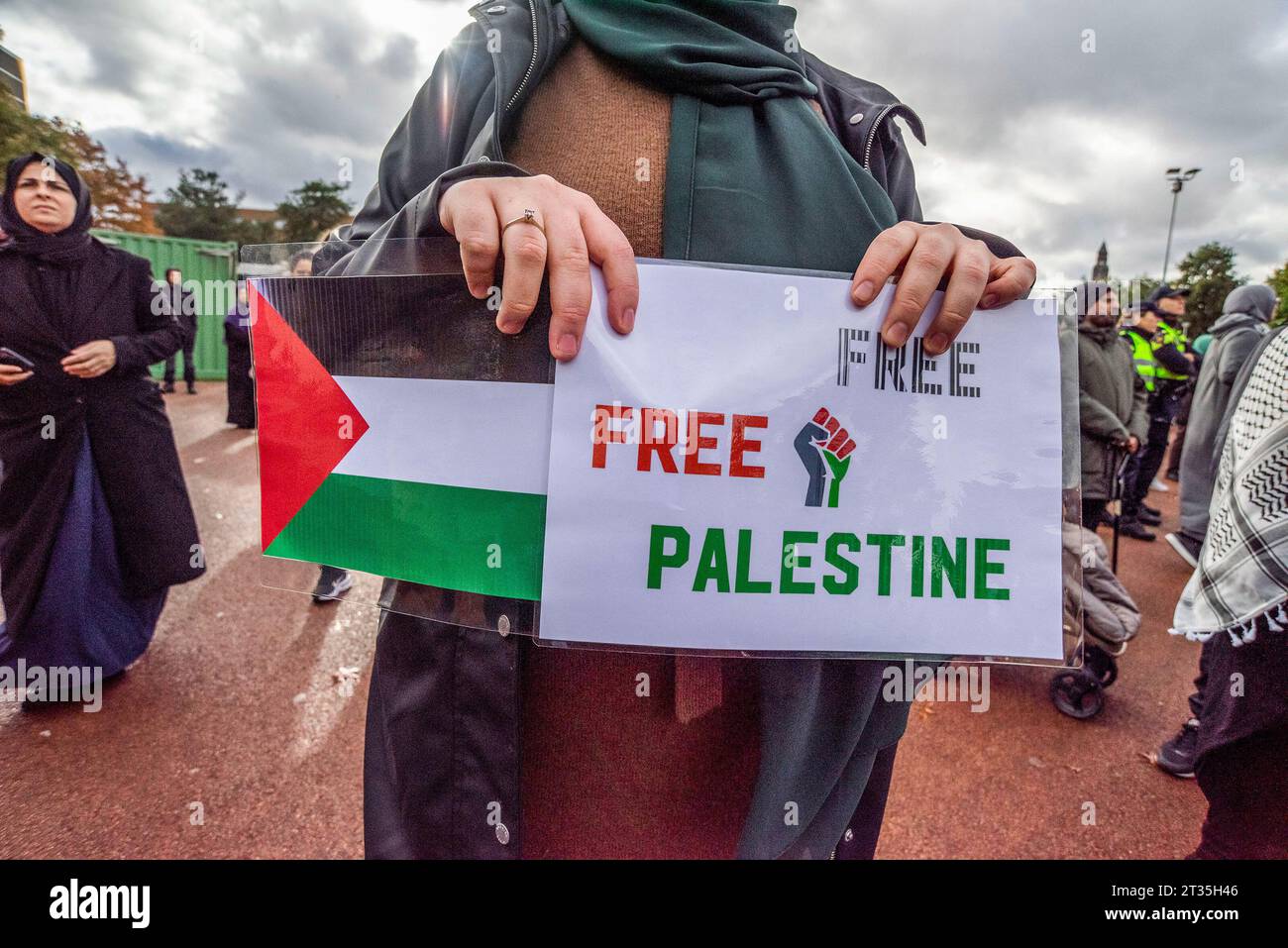 A protester holds a placard saying "Free Palestine" during a peaceful ...