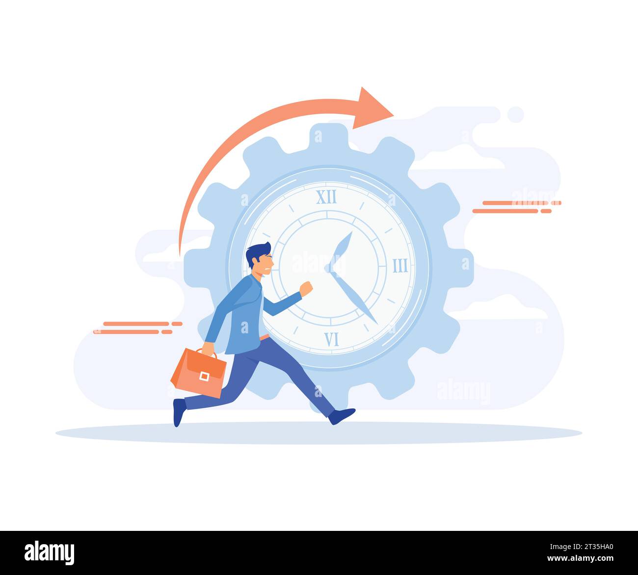 Time management, control. Businessman run along gear in form of clock ...