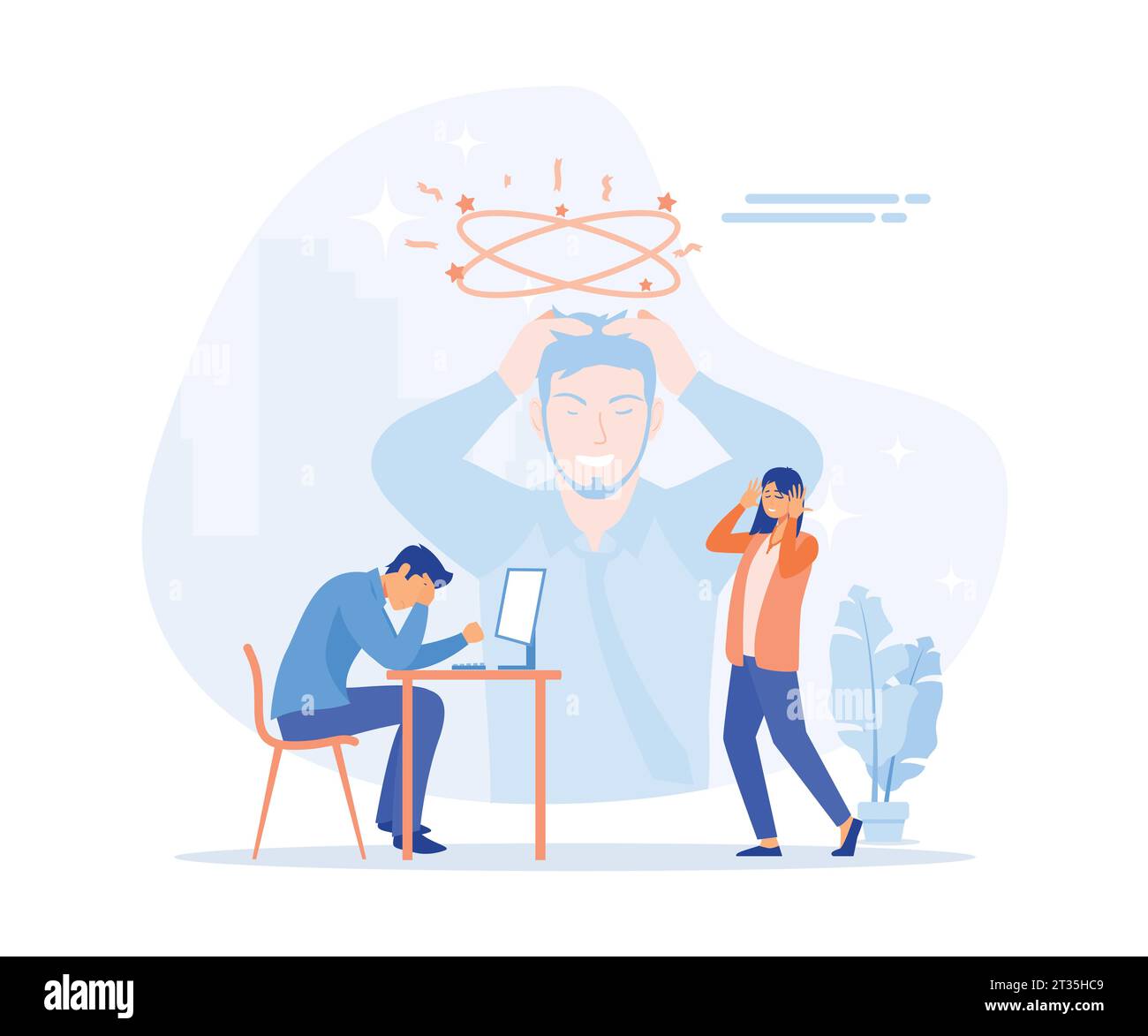 stress in the office, group of people having stress moment chasing ...