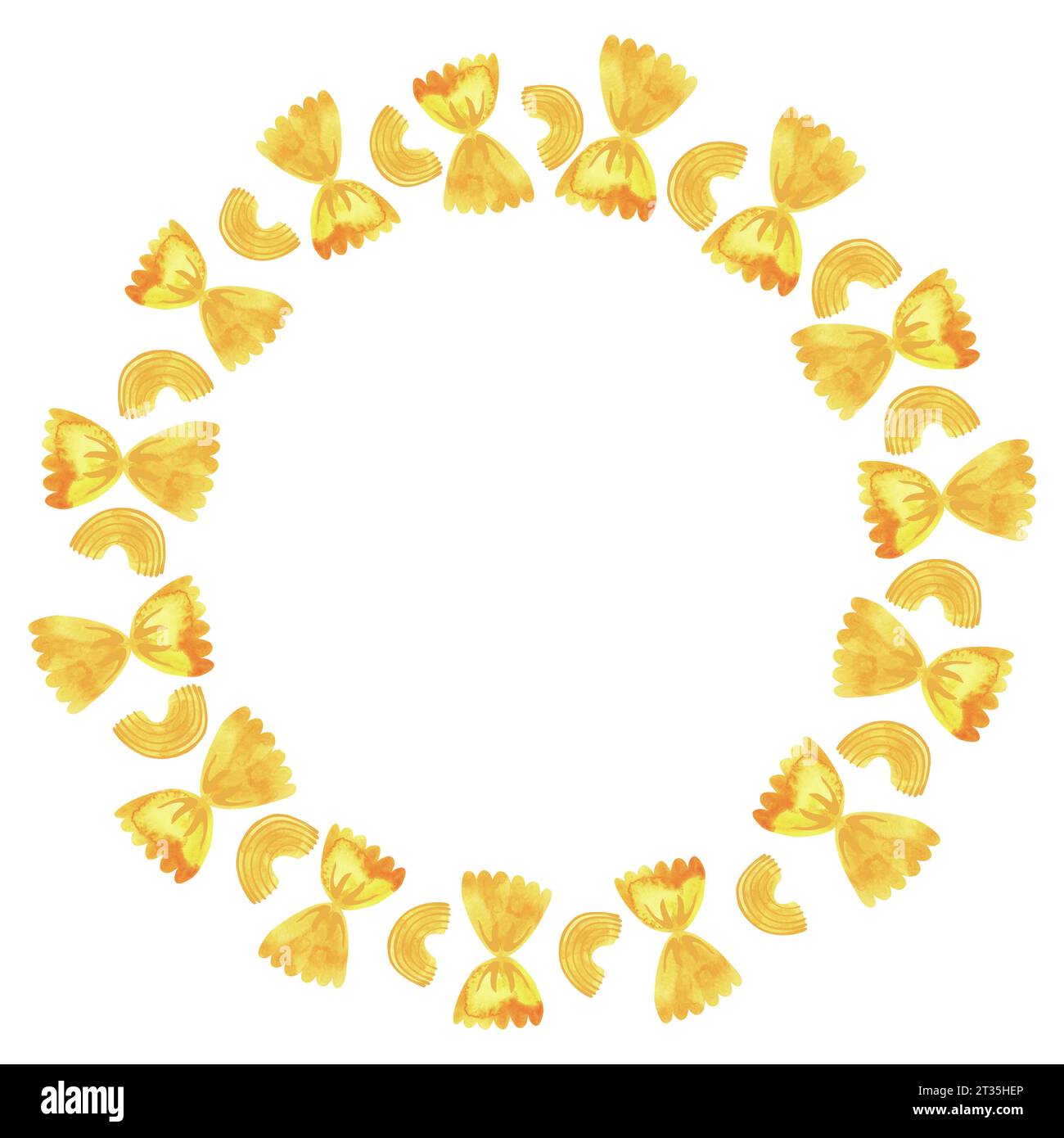 Round frame made of different types of Italian pasta for designing ...