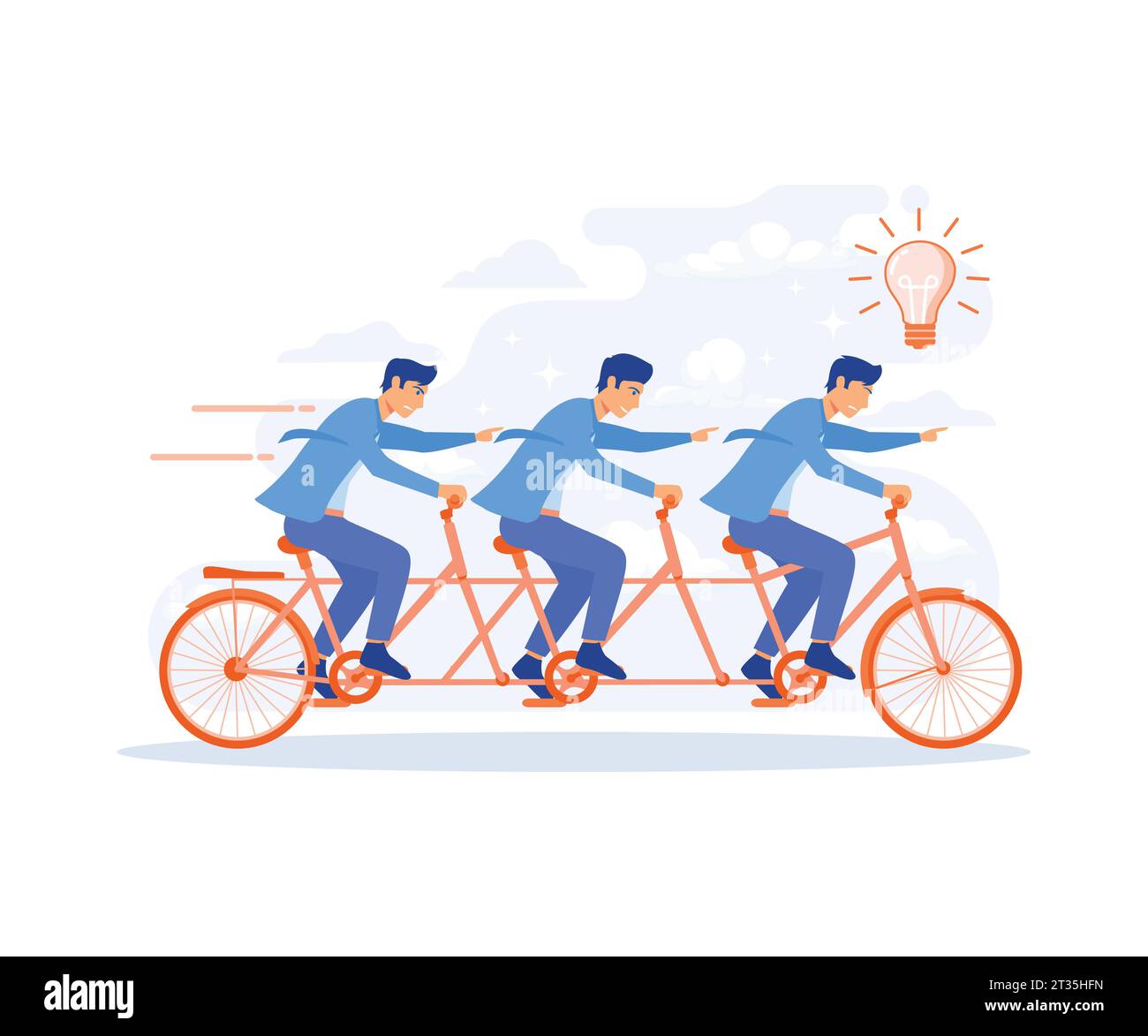 Creative Idea Teamwork Concept. Business Team Riding Tandem Bicycle. Cooperation Leadership ...