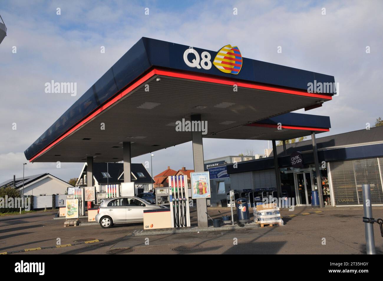 Copenhagen, Denmark /23 October. 2023/. Gas pice and Q8 petrol station ...