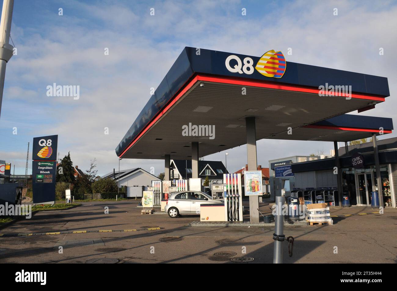 Copenhagen, Denmark /23 October. 2023/. Gas pice and Q8 petrol station ...