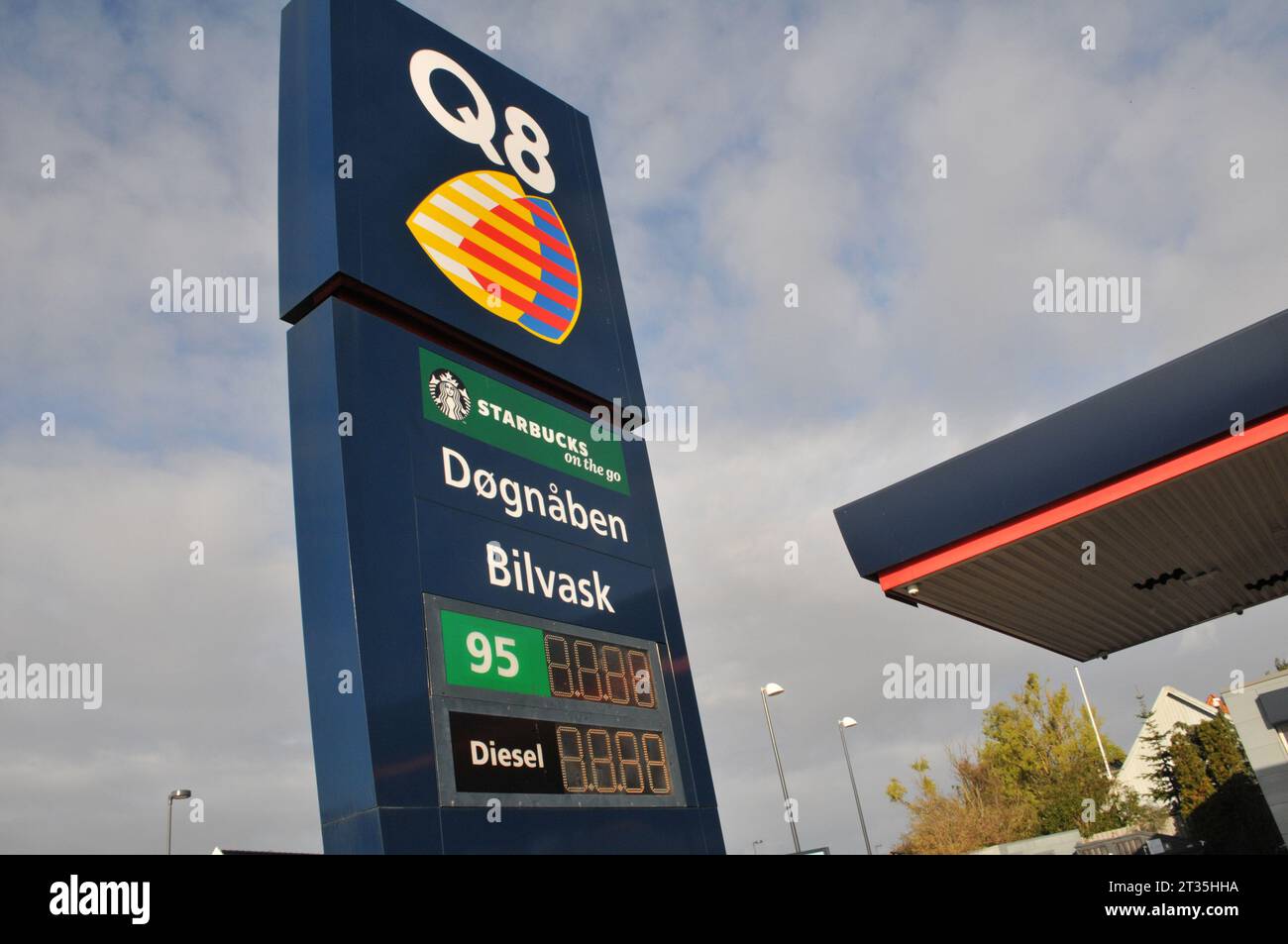 Copenhagen, Denmark /23 October. 2023/. Gas pice and Q8 petrol station ...