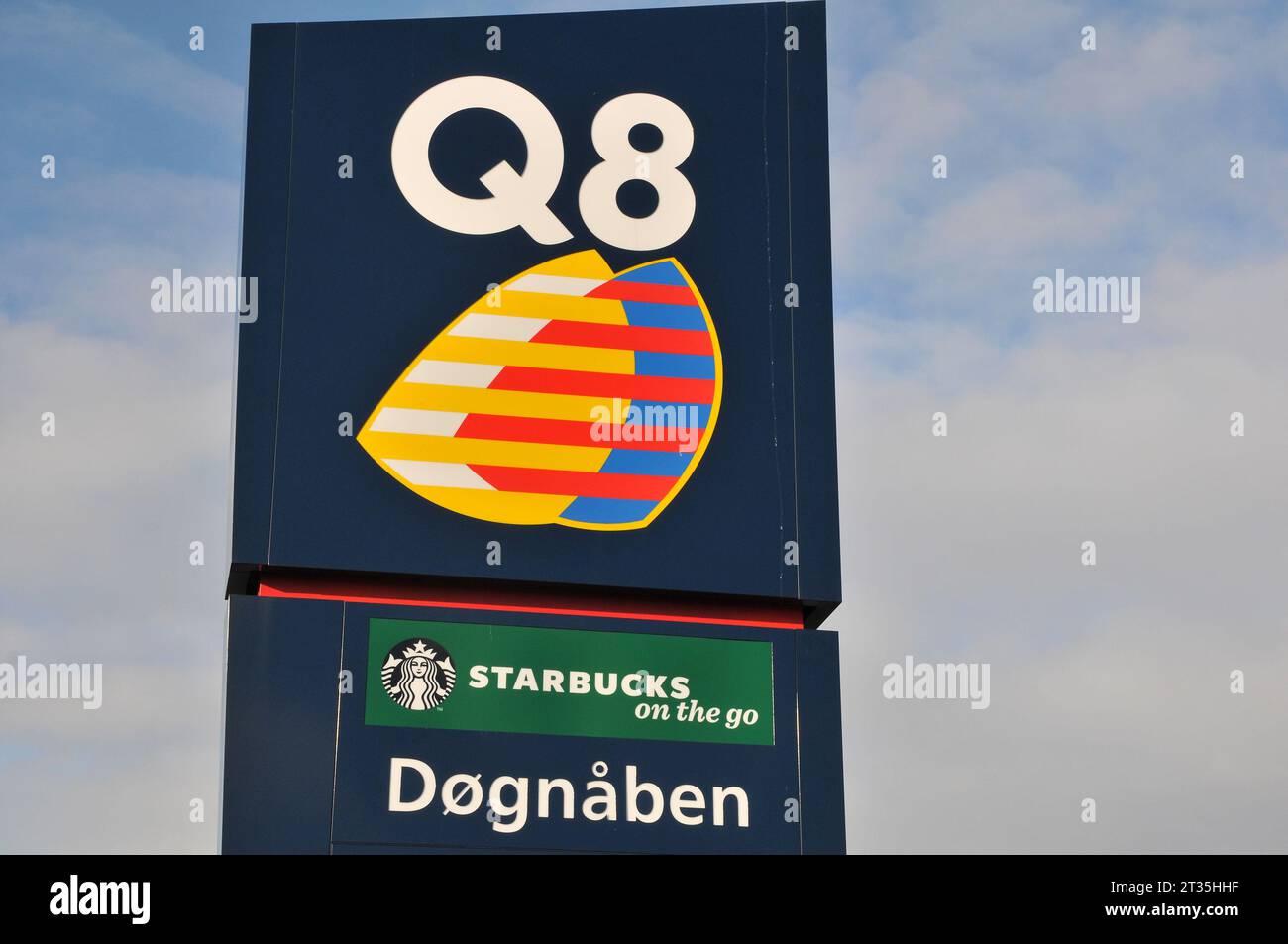 Copenhagen, Denmark /23 October. 2023/. Gas pice and Q8 petrol station ...