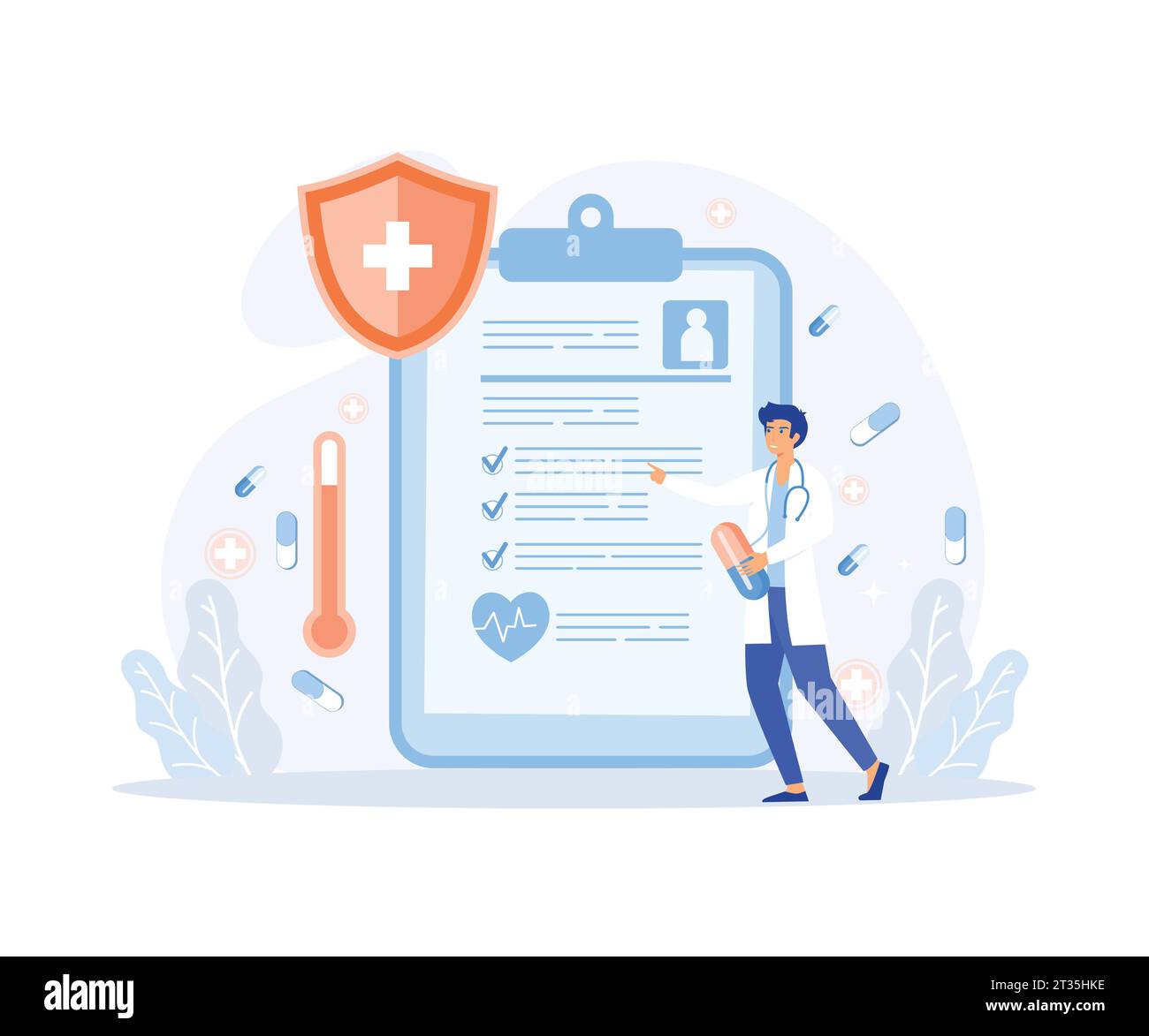 EHR or Electronic health record, tablet with patient health status and ...