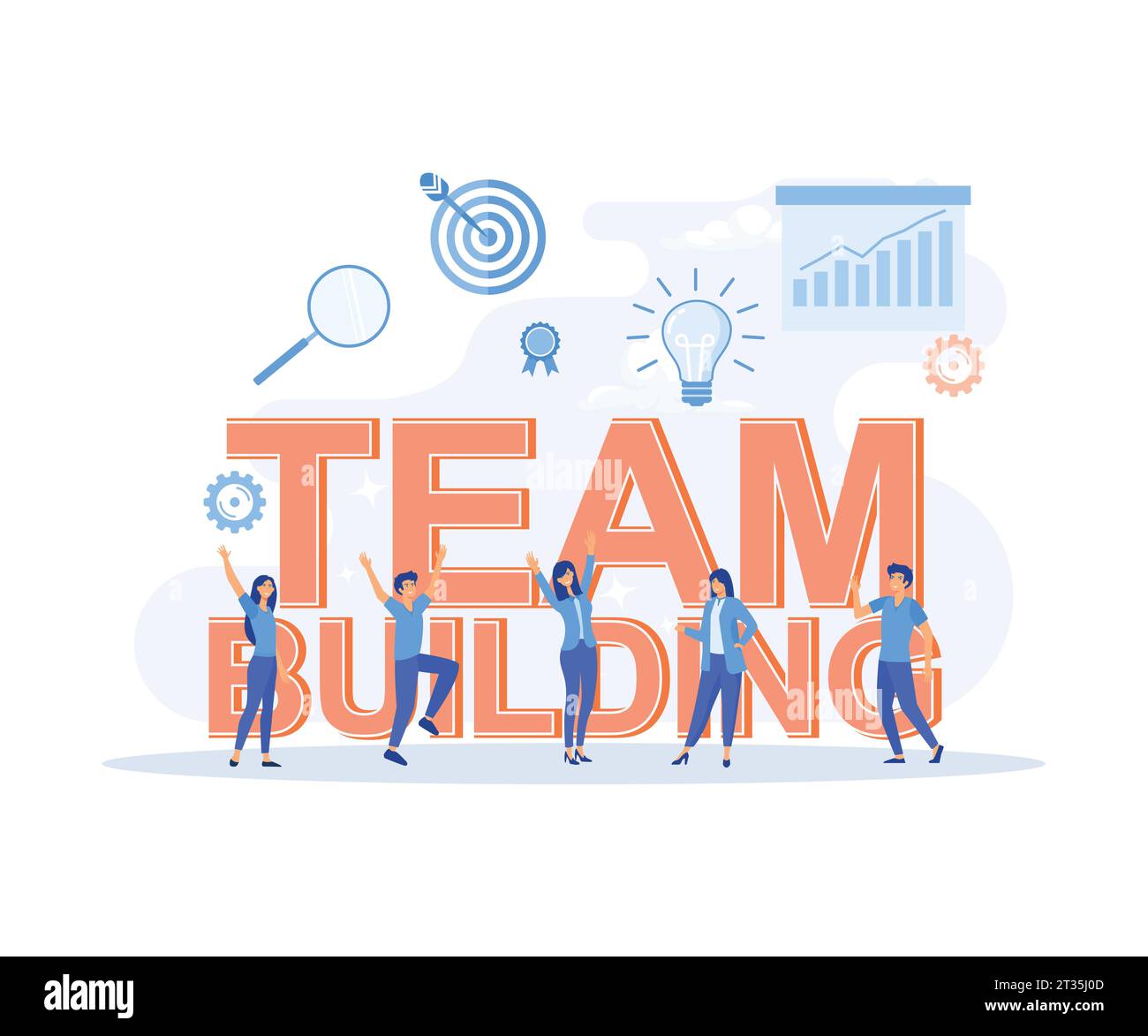 team building people business concept, big words and people surrounded ...
